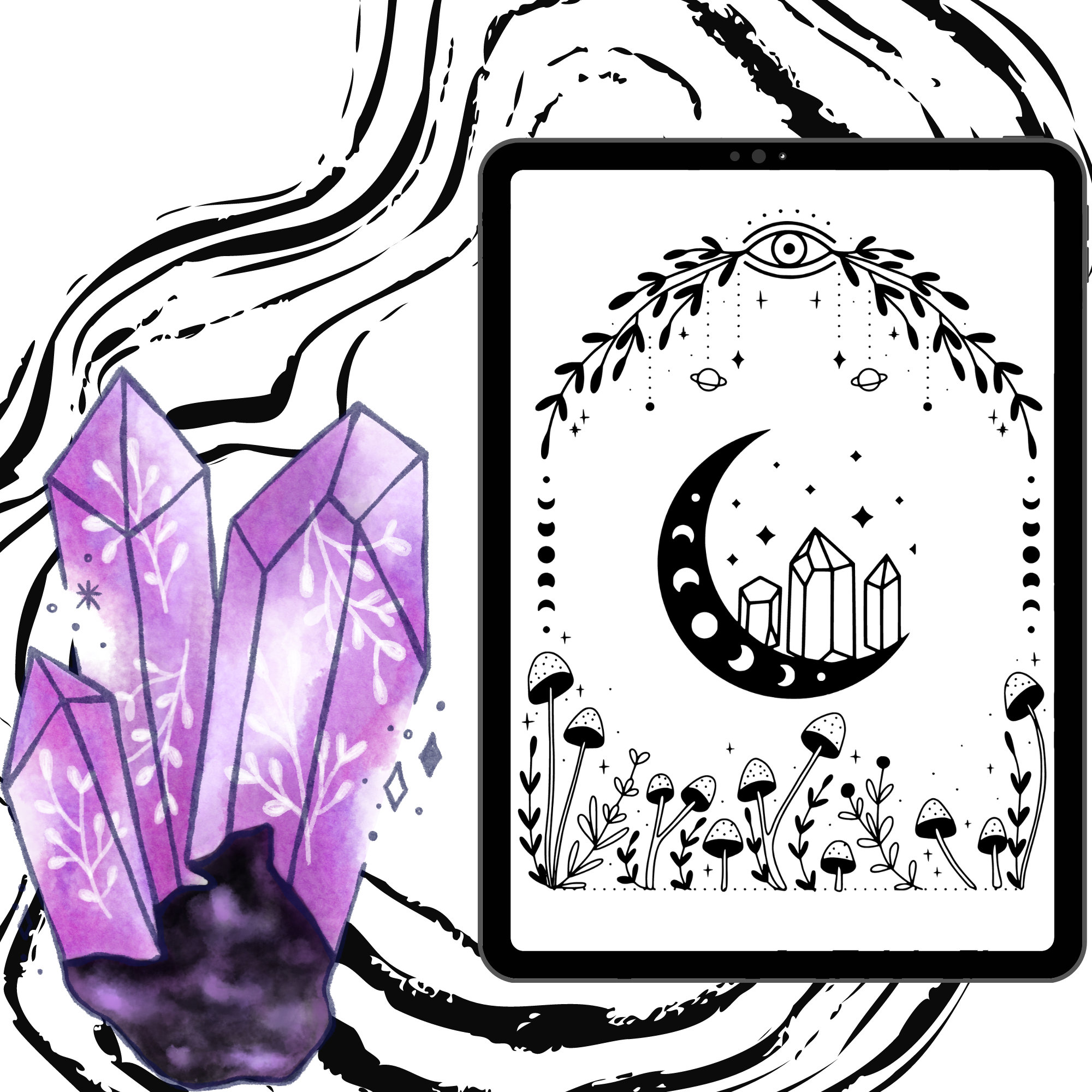 Crystals, Mushrooms and Witches| Printable Coloring Book| Witchy ...