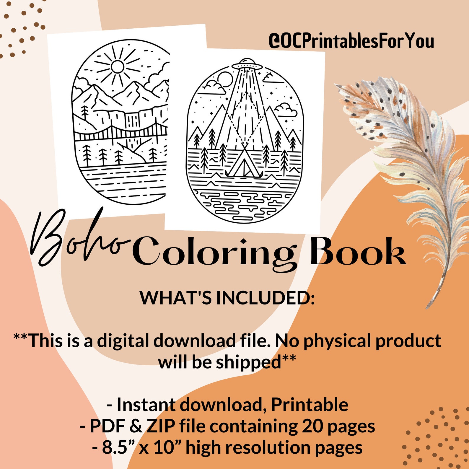 Boho Summer Coloring Pages, Adult Boho Coloring Pages,mountain,camping ...