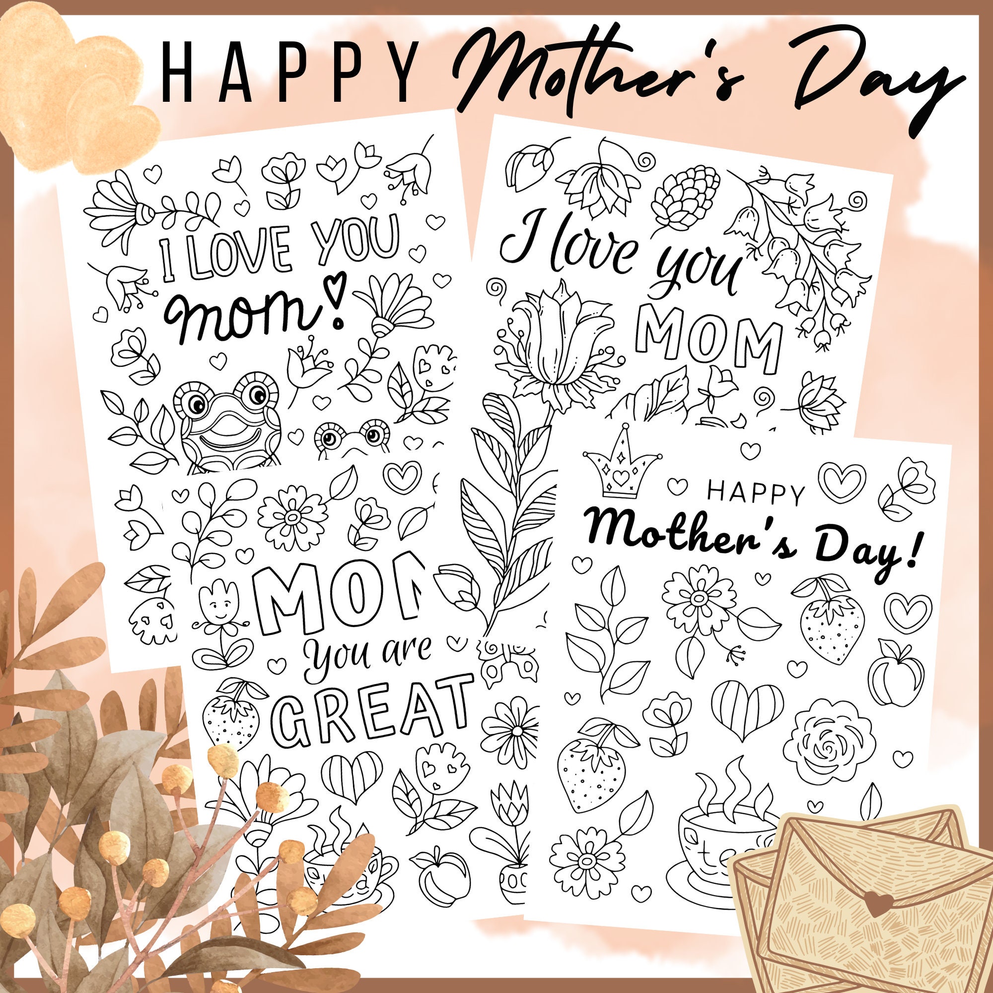 Mother's Day Mini Coloring Sheets-mother's Day Coloring Pages-bouquet ...