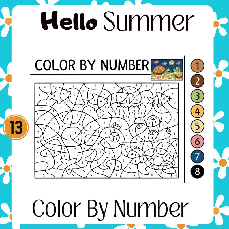 Color by Number Summer, Color by Number Coloring, Color by Number for ...
