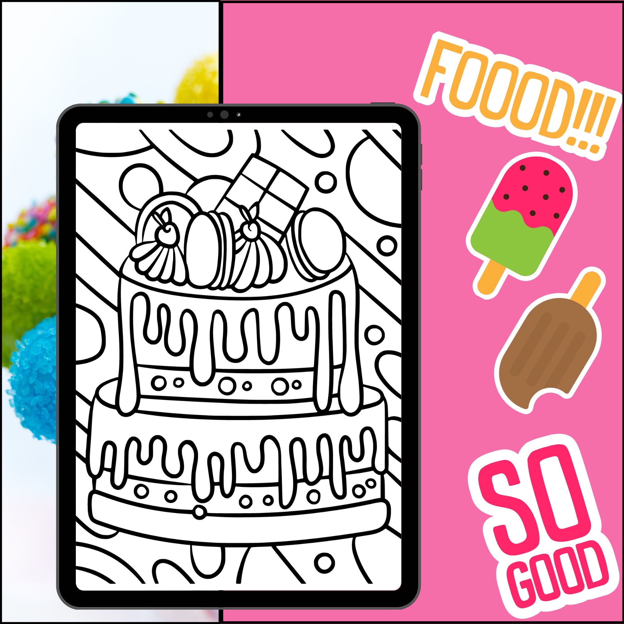 Sweet Food Coloring Pages :cute Cupcakes, Pancakes, Ice Cream, Donuts ...
