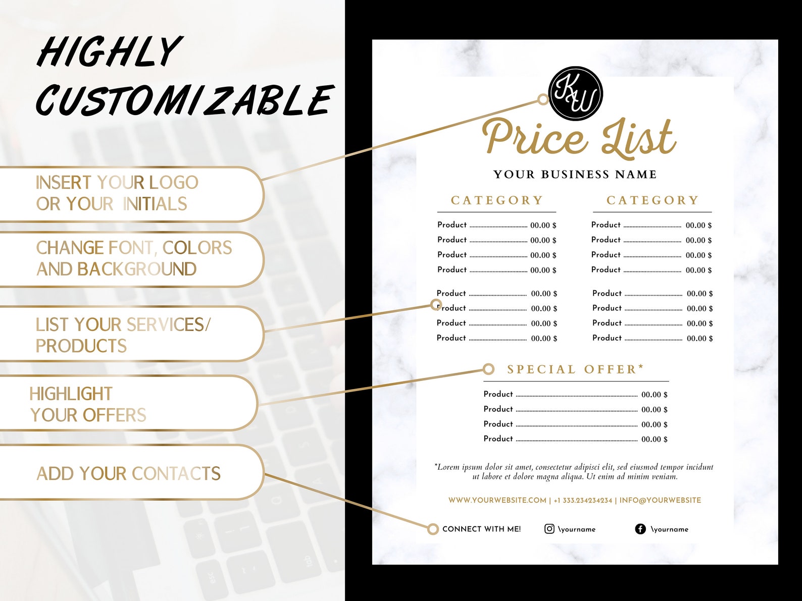 Classy Marble Price List Template Bundle, Modern Editable Pricing Guide ...