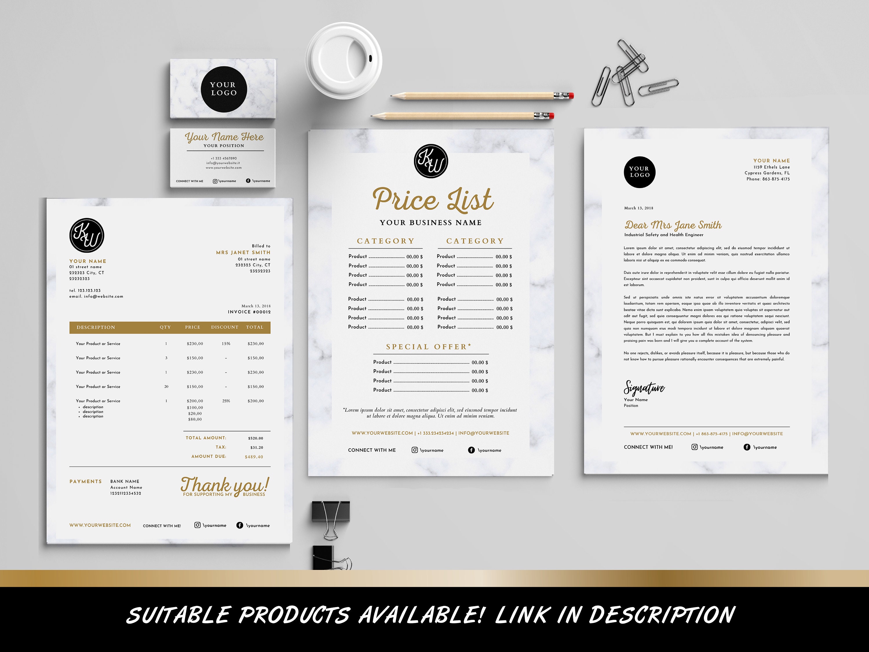 Classy Marble Price List Template Bundle, Modern Editable Pricing Guide ...