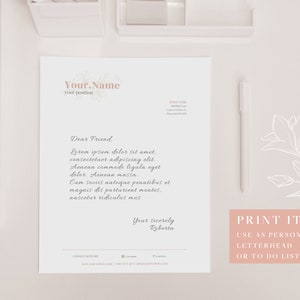 Blush Pink Professional Letterhead Canva Template, Editable Floral ...