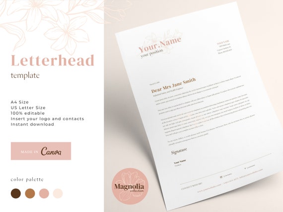 Blush Pink Professional Letterhead Canva Template Editable | Etsy