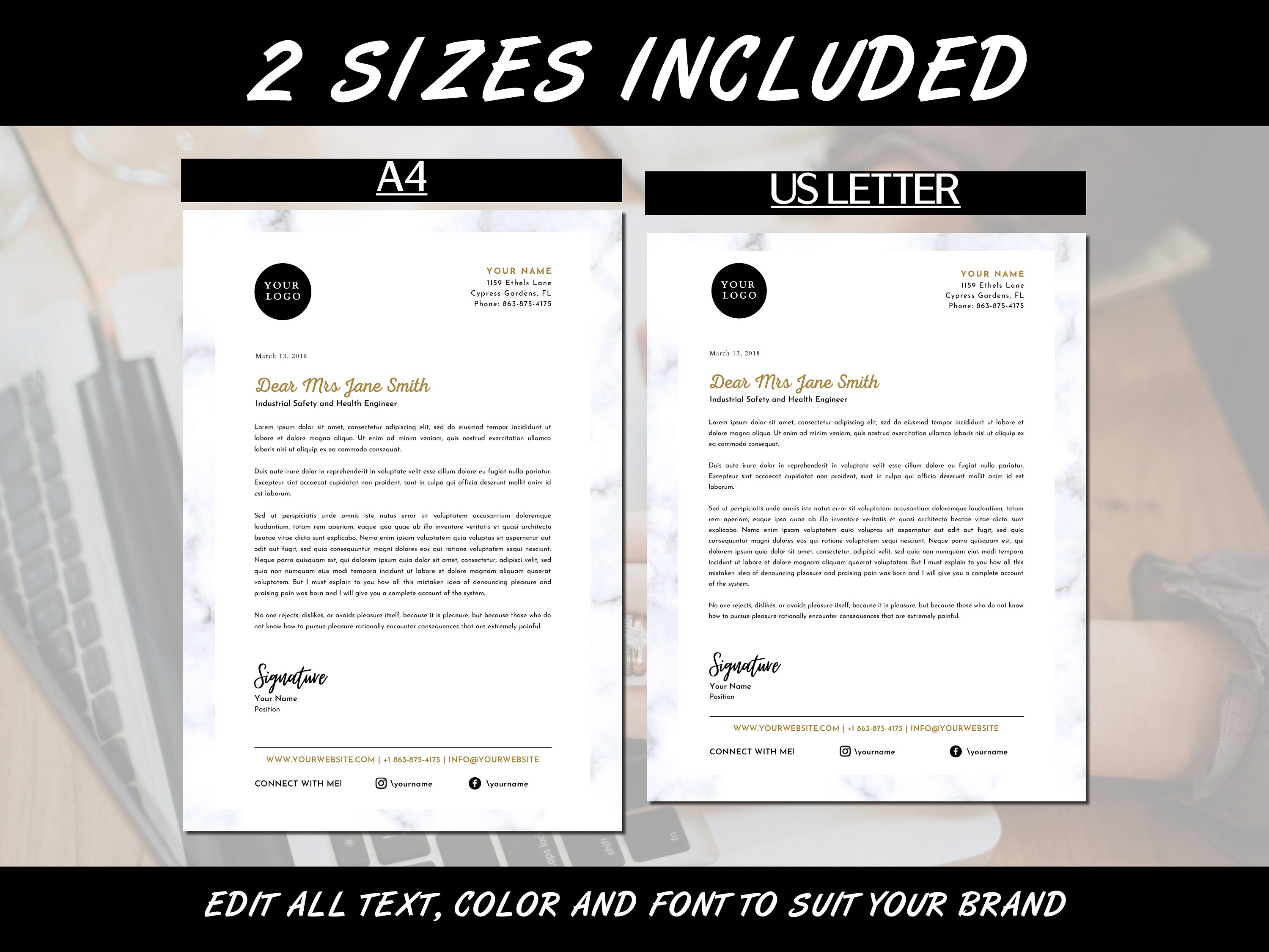 Classy Letterhead Template, Business Letterhead, Editable Letterhead ...