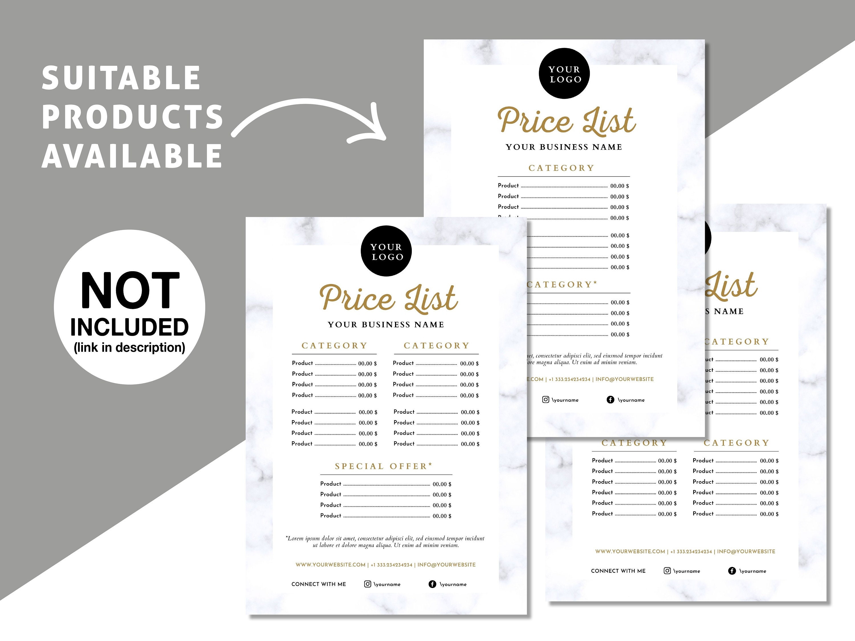 Marble Invoice Template, Classy Printable Invoice, Elegant Editable ...