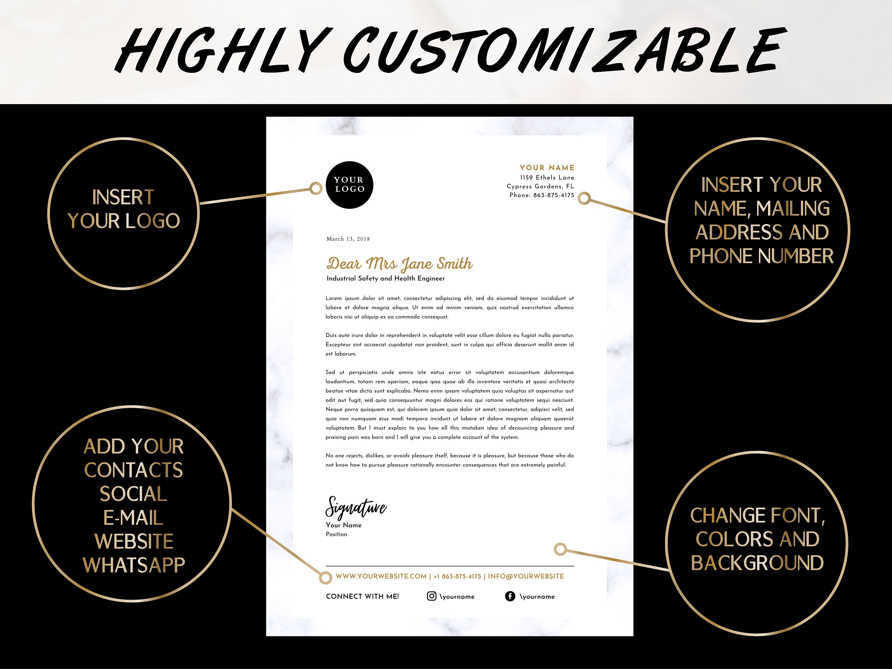 Classy Letterhead Template, Business Letterhead, Editable Letterhead ...