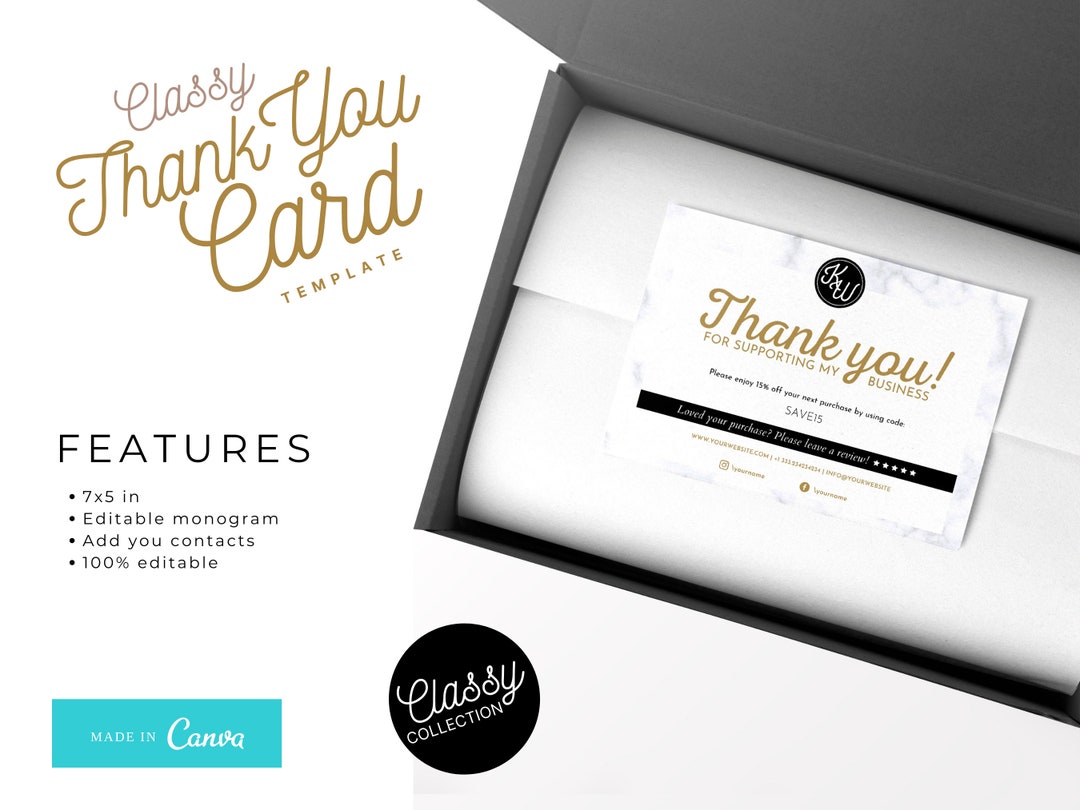 Classy Thank You Card Template, Elegant Printable Thank You for Your ...