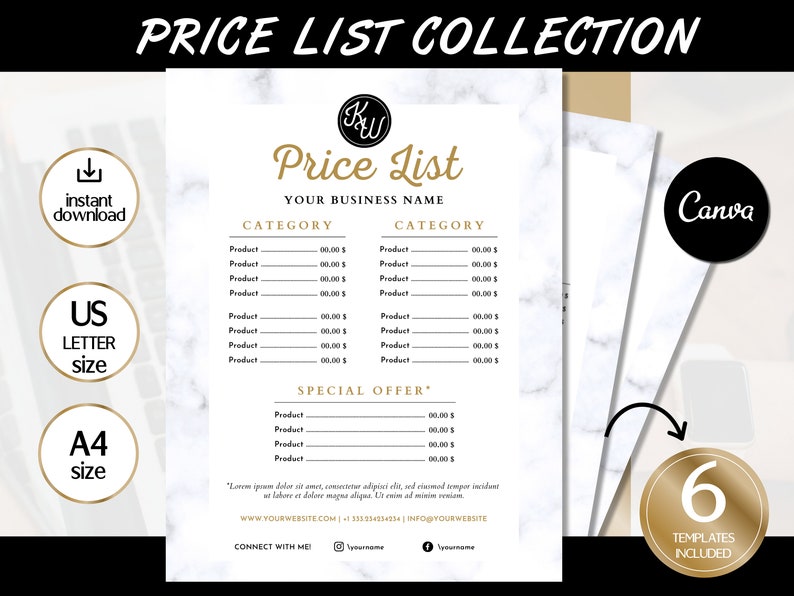 Classy Marble Price List Template Bundle, Modern Editable Pricing Guide ...