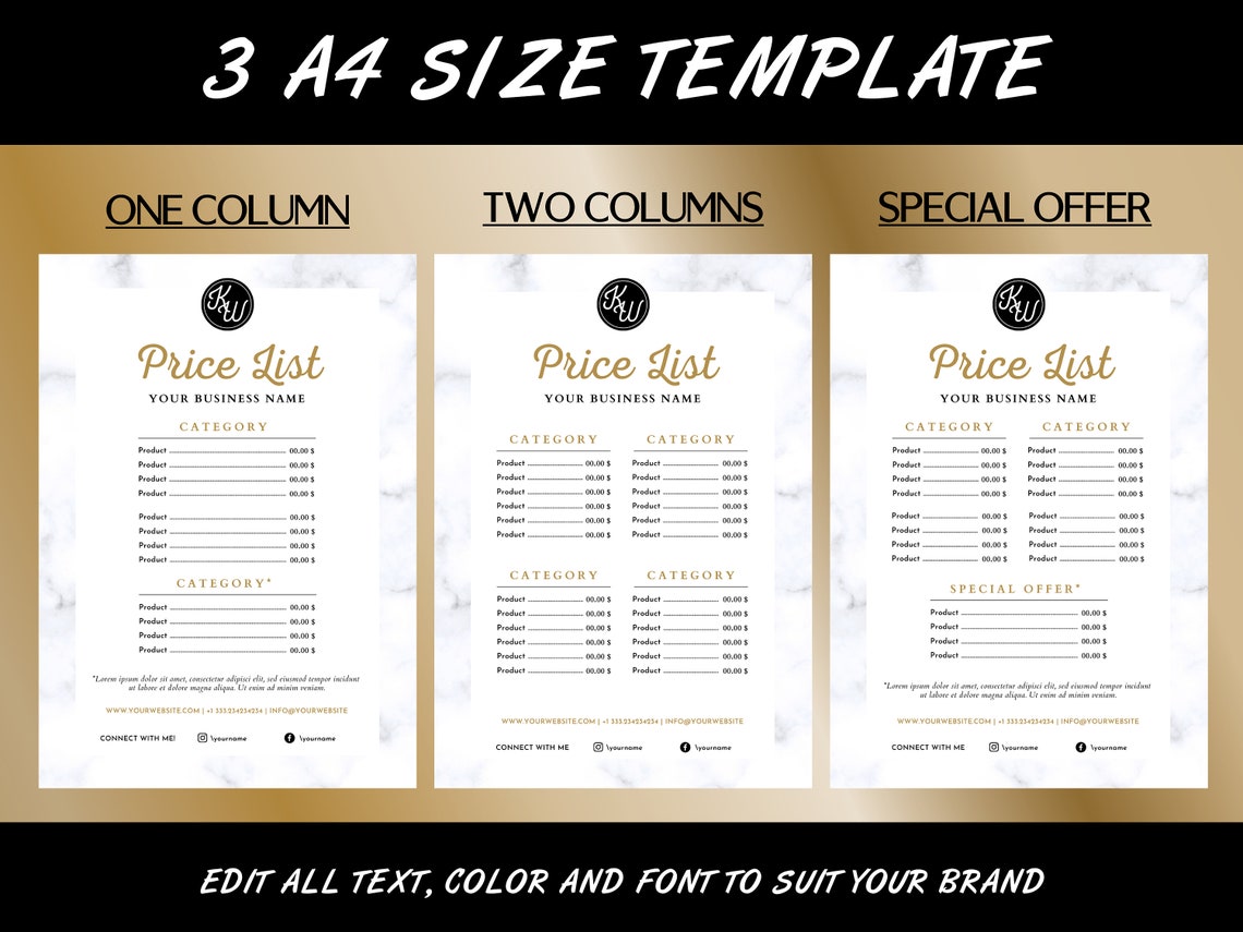 Classy Marble Price List Template Bundle, Modern Editable Pricing Guide ...