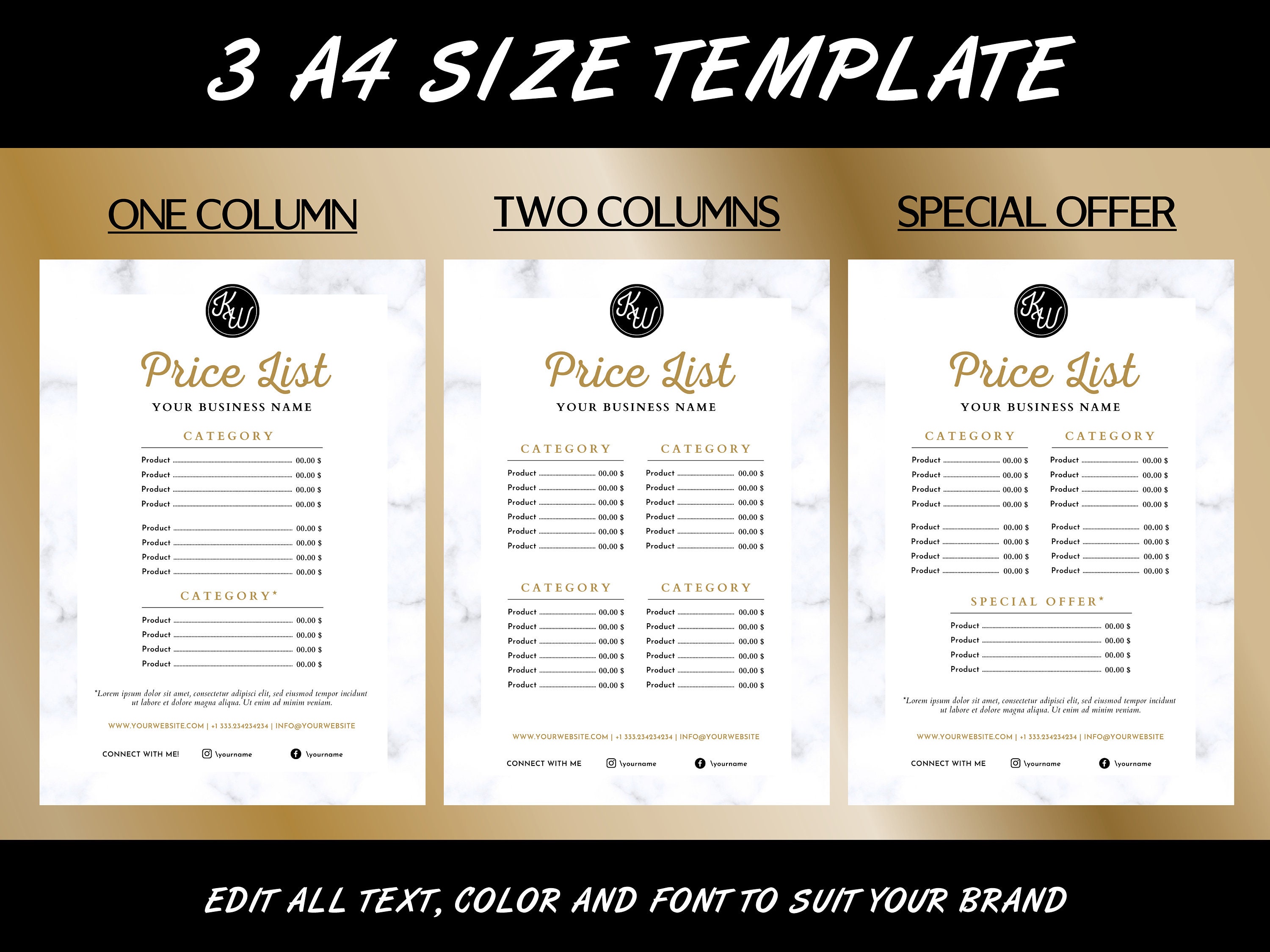 Classy Marble Price List Template Bundle, Modern Editable Pricing Guide ...