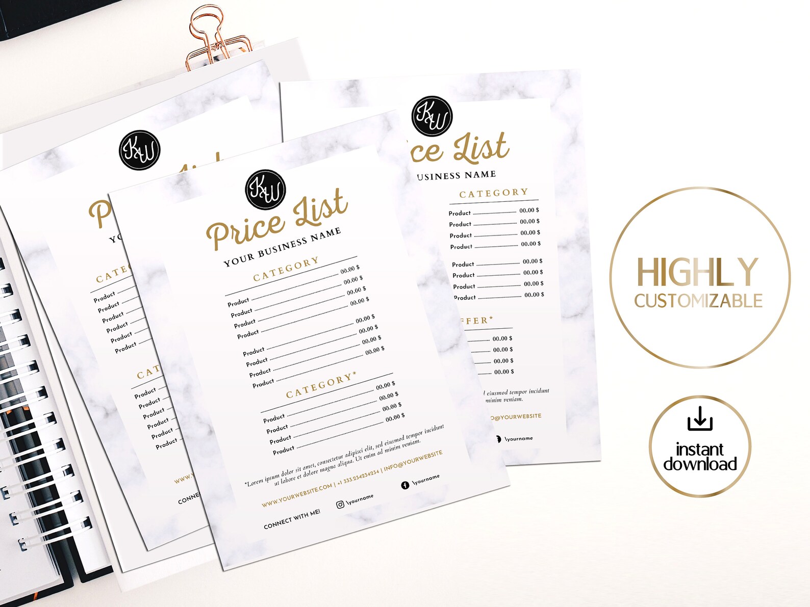 Classy Marble Price List Template Bundle, Modern Editable Pricing Guide ...