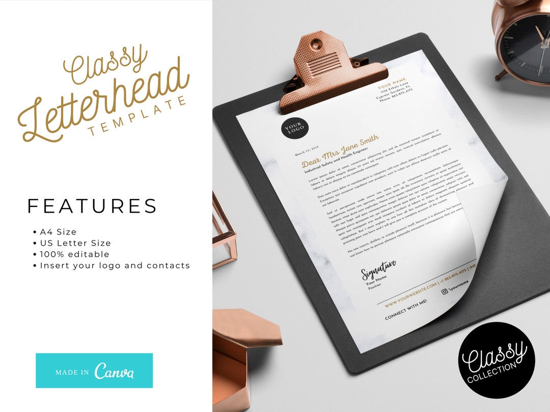 Classy Letterhead Template, Business Letterhead, Editable Letterhead ...