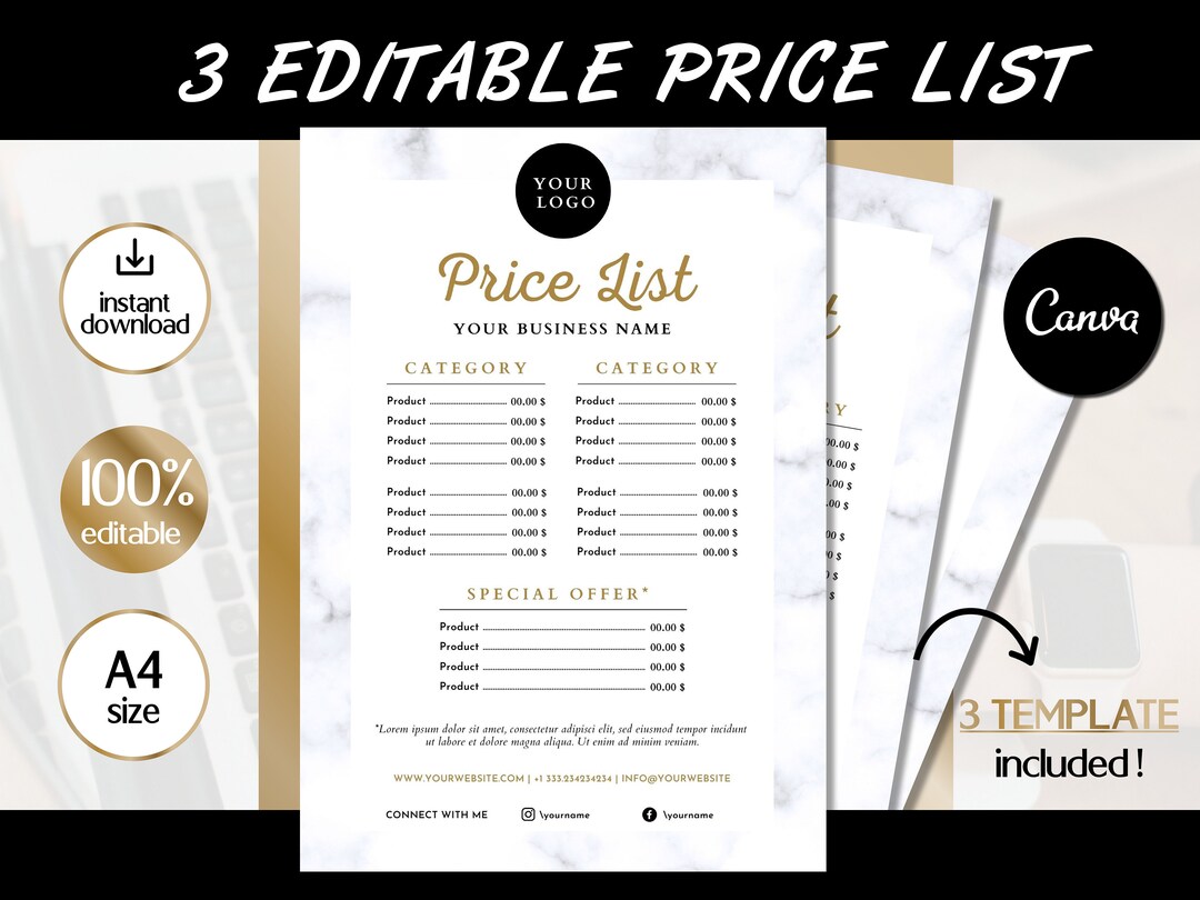 Classy Pricing Guide Template, Stylish Price List Template for Small ...