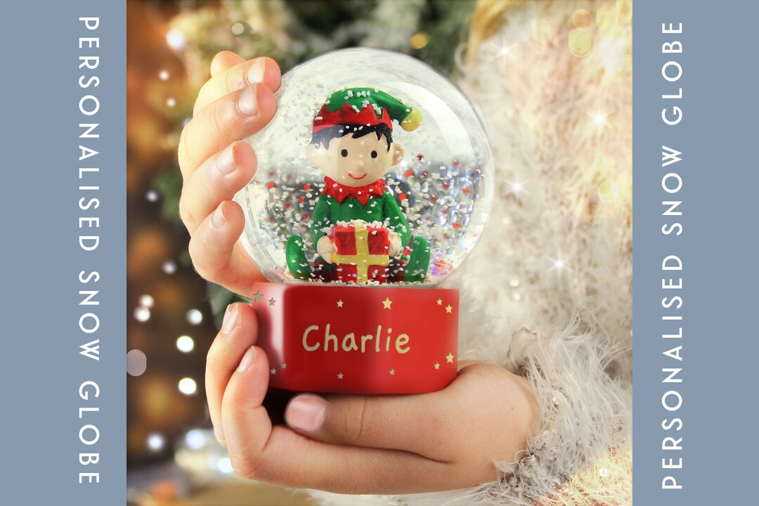 Personalised Snow Globe | Kids Christmas Gift | Red & Green Elf | Any ...