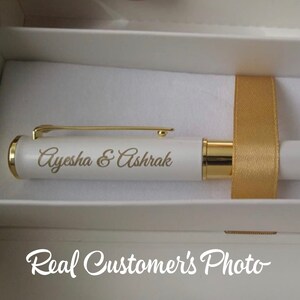 Personalised Wedding Pen | White & Gold | Wedding Guest Book or ...