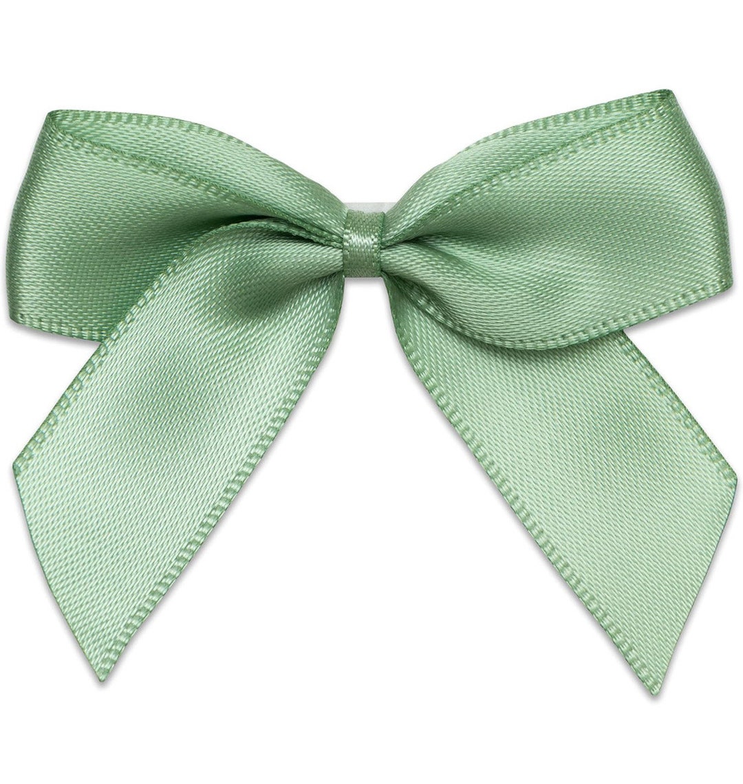 Small Sage Green Satin Bows | Pack of 3/6/12/24 | Pre-tied 5cm Wide ...