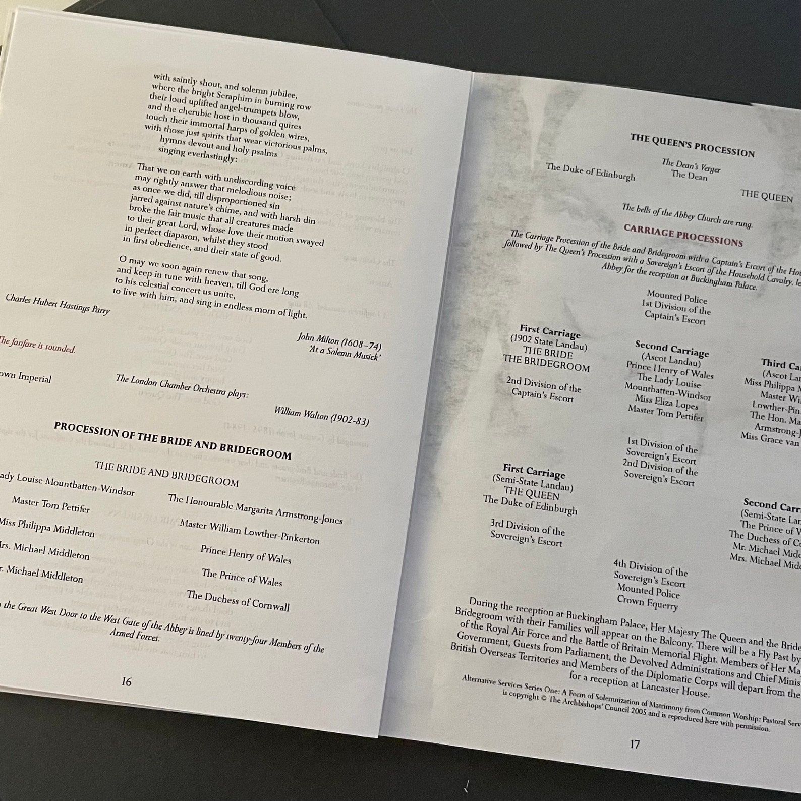 Official Order of Service for the Wedding of Prince William & Catherine ...