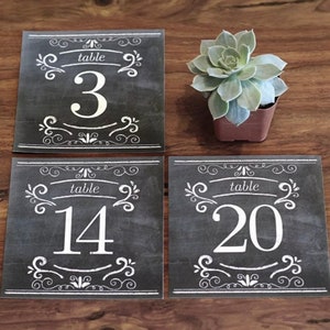 Packs of Square Rustic Chalkboard Style Wedding Table Numbers - Two ...