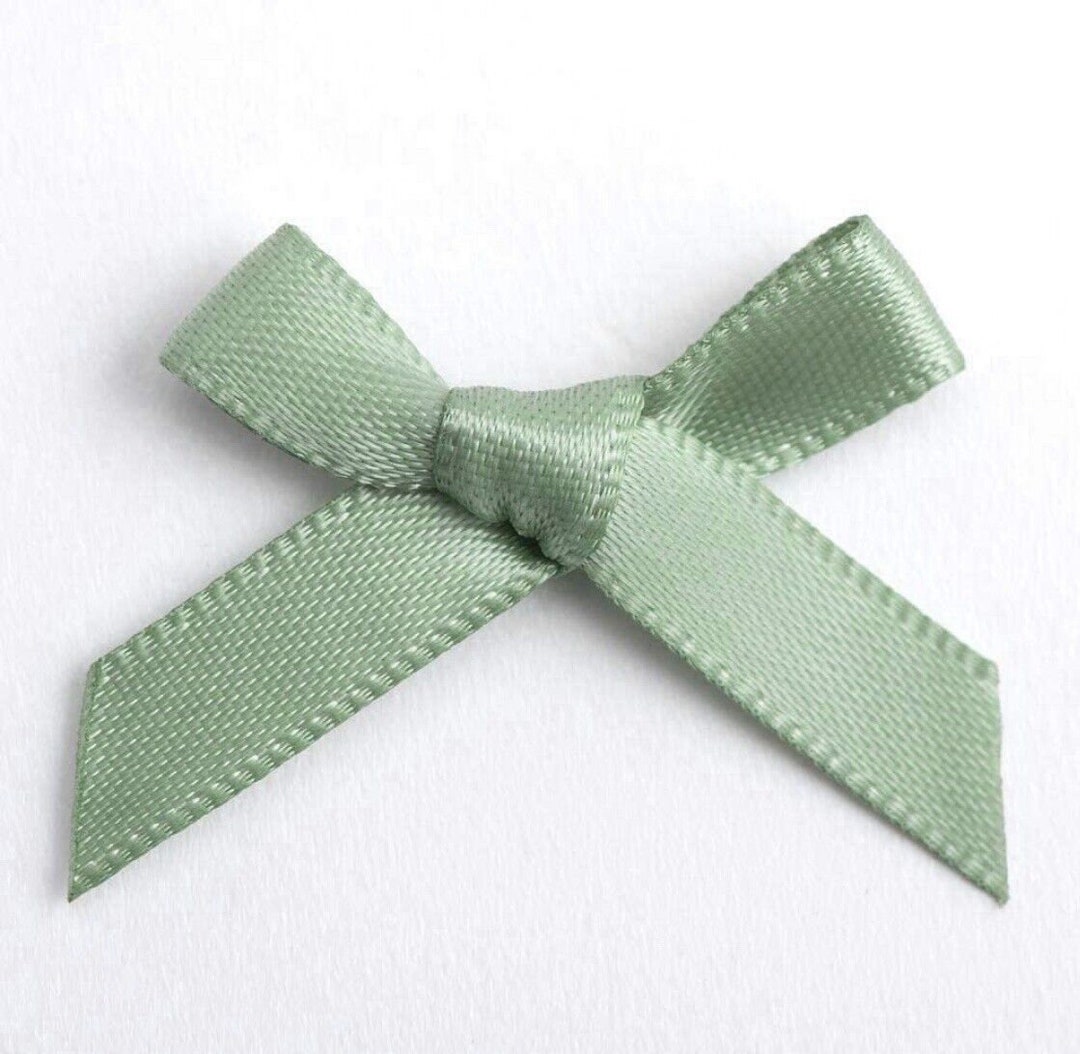 Mini Sage Green Satin Bows | Pack of 10 | Pre-tied 3cm Wide | Self ...