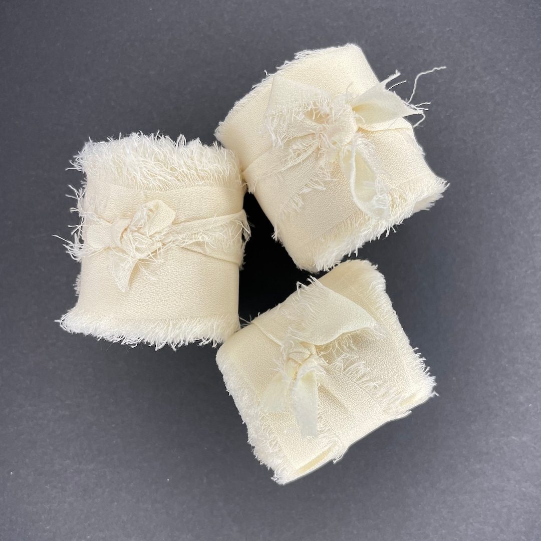 Ivory Wedding Ribbon Raw Frayed Edge Hand Torn Silk Crepe Chiffon 4cm ...
