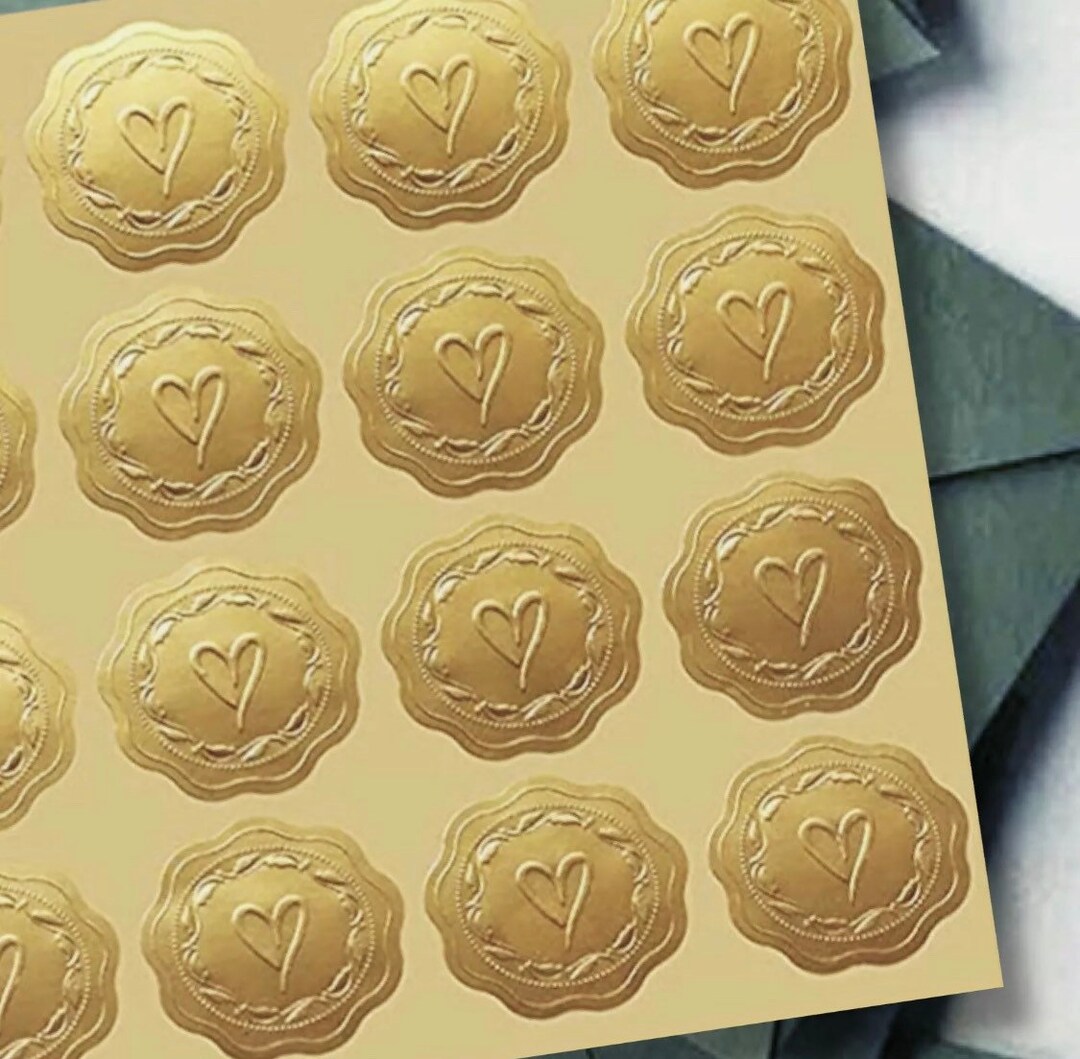 Gold Wax Seal Effect Wedding Invitation Envelope Sealing Stickers With Embossed Heart Detail - Etsy
