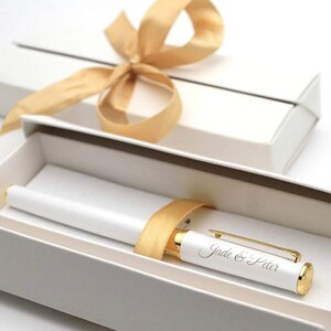 Personalised Wedding Pen | White & Gold | Wedding Guest Book or ...