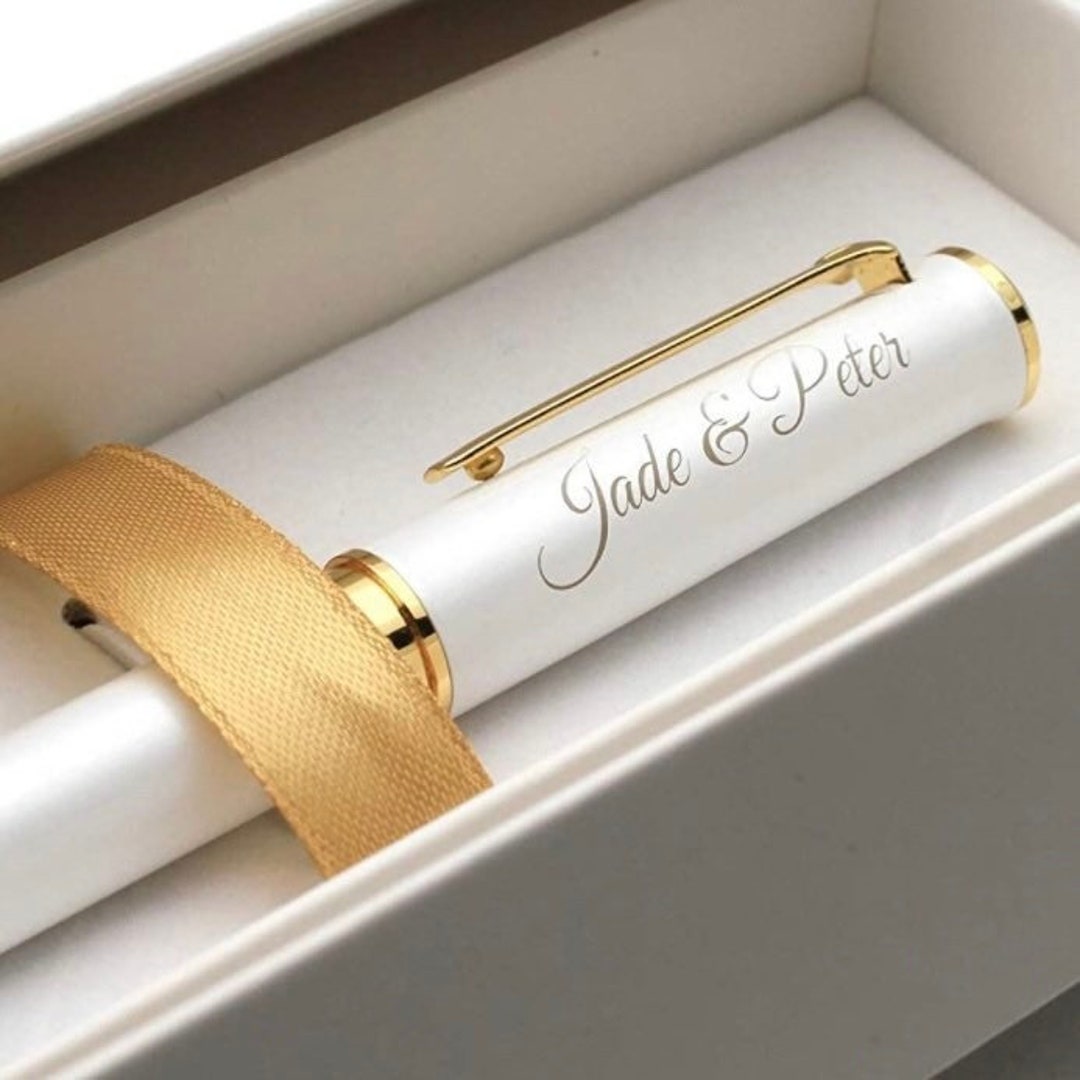 Personalised Wedding Pen | White & Gold | Wedding Guest Book or ...