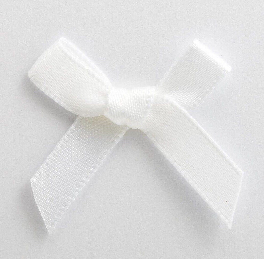 Mini White Satin Bows | Pack of 10 | Pre-tied 3cm Wide | Self Adhesive ...