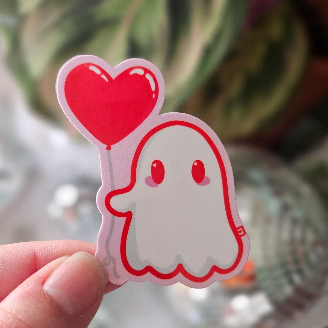 Heart Balloon Ghost Die Cut Glossy/holographic Sticker - Etsy