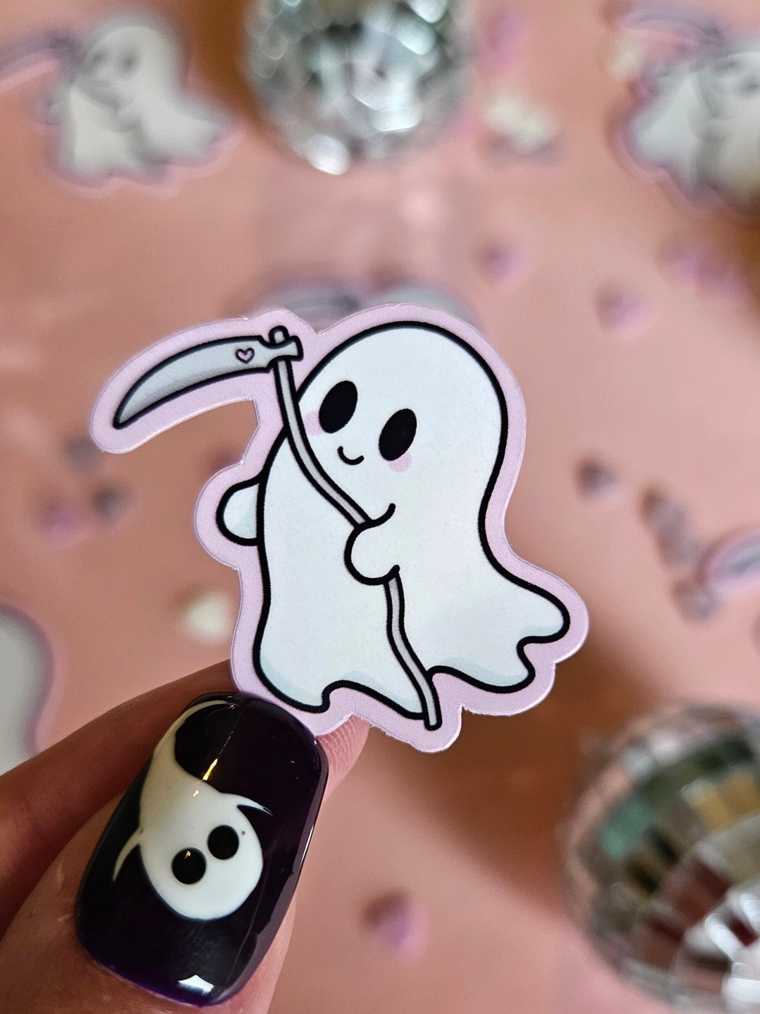 Ghost Reaper | Glossy or Holo Tattoo Style Cute Halloween Sticker ...