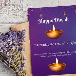 Purple and Gold Diwali Invitation, Diwali Dinner, Festival of Lights ...