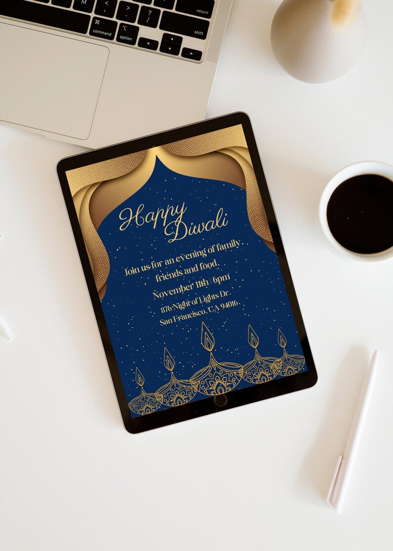 Royal Blue and Gold Diwali Invitation, Festival of Lights Celebration ...