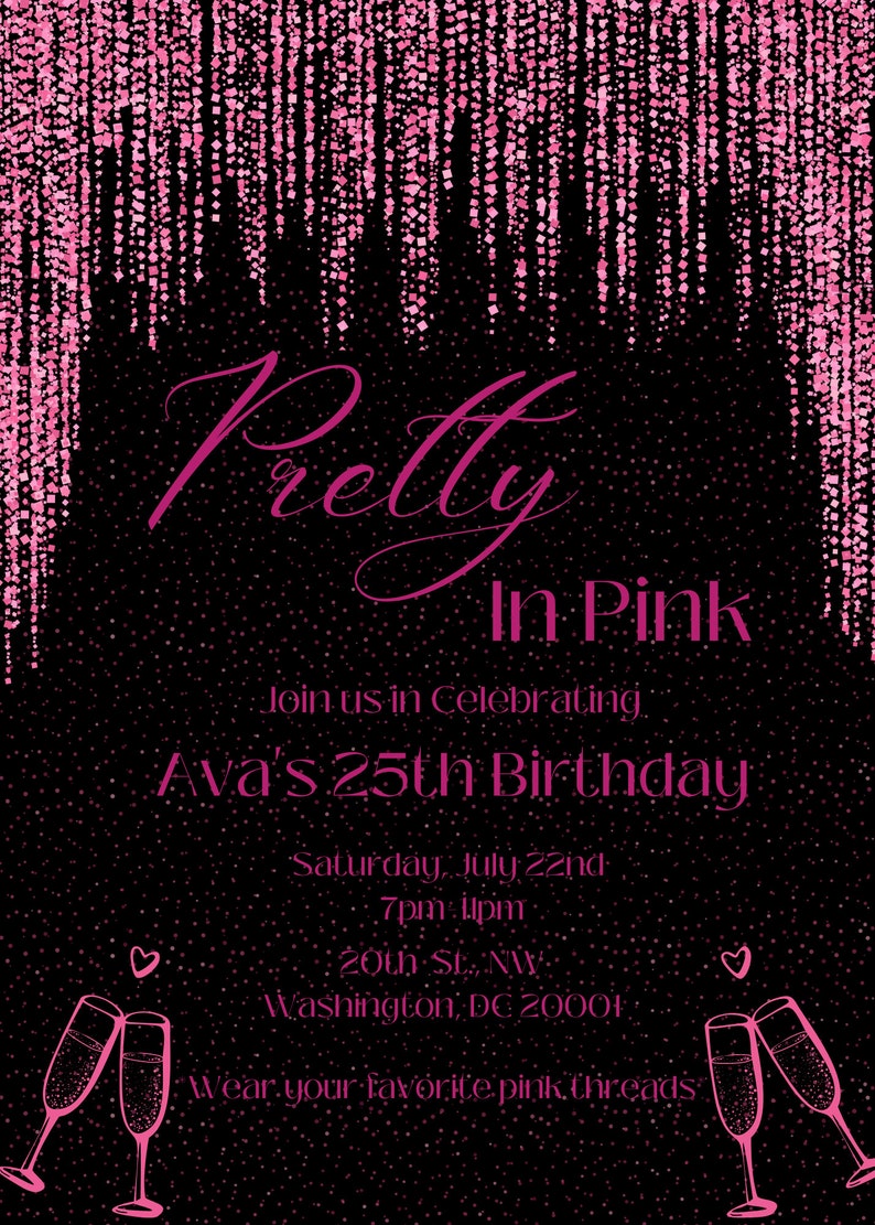 Pretty in Pink Birthday Invitation, Birthday Invitation, Pink and Black ...