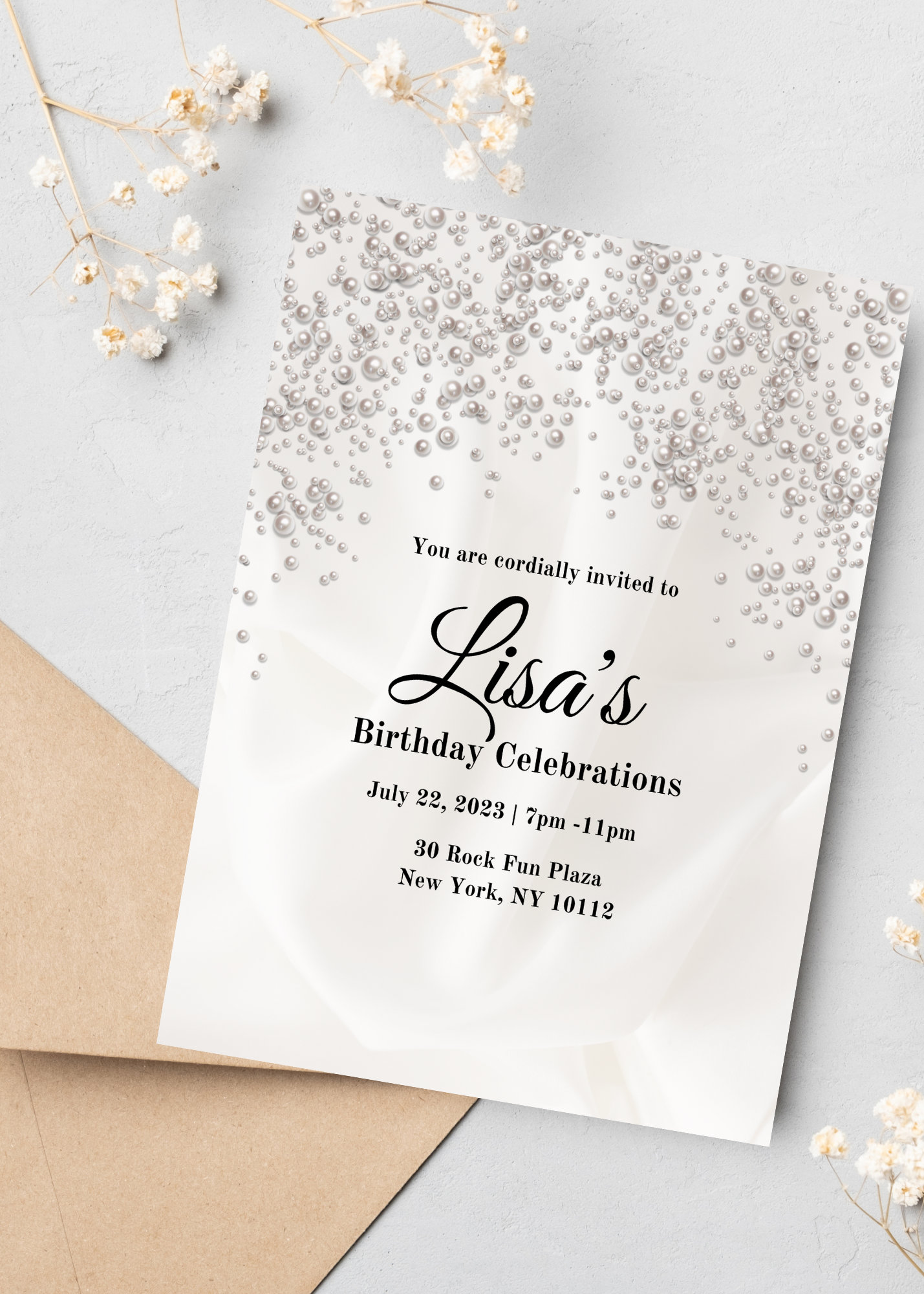 Pearl Invitation, Women Birthday Invitation, Digital Download, Editable ...