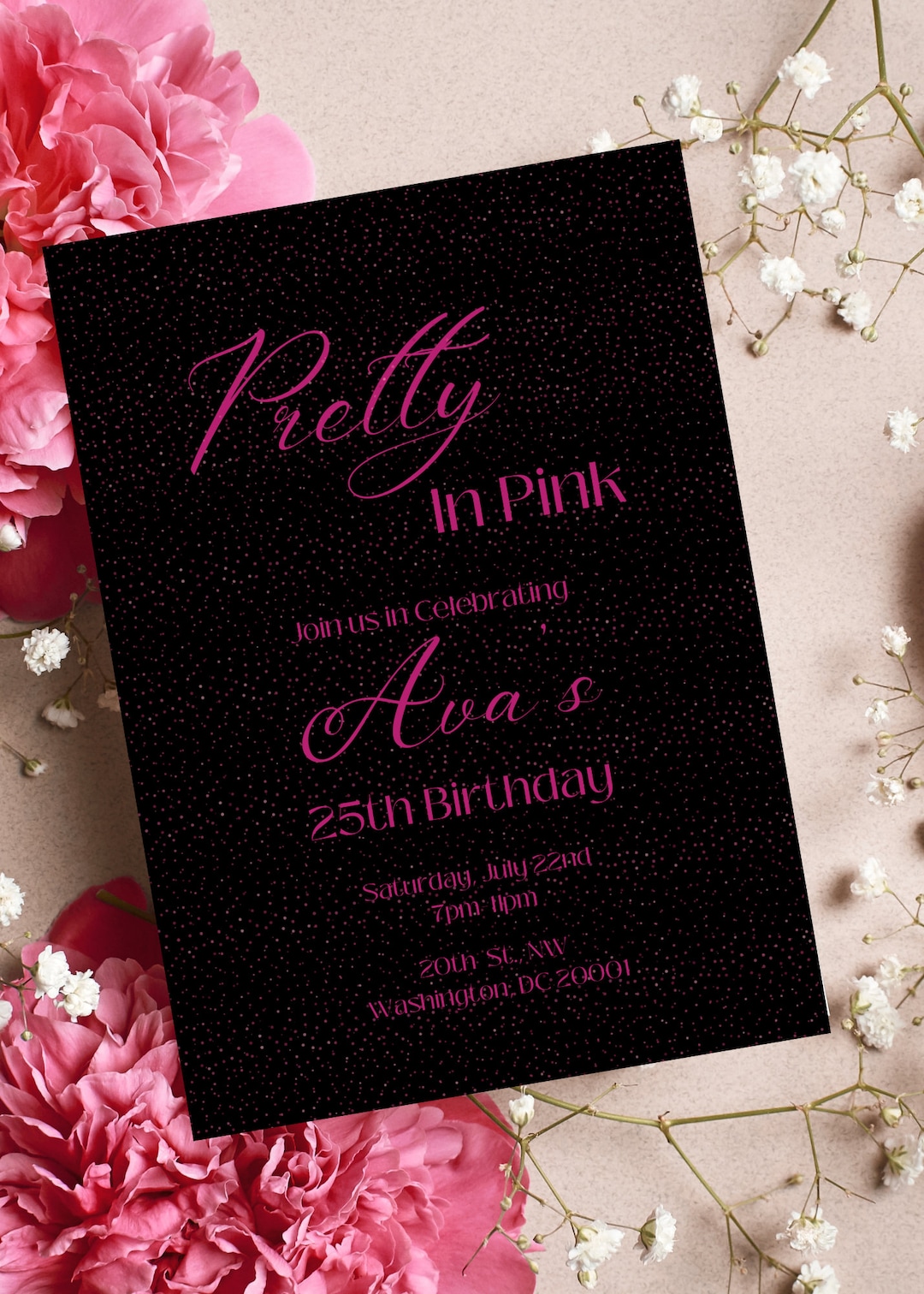 Pretty in Pink Birthday Invitation, Birthday Invitation, Pink and Black ...