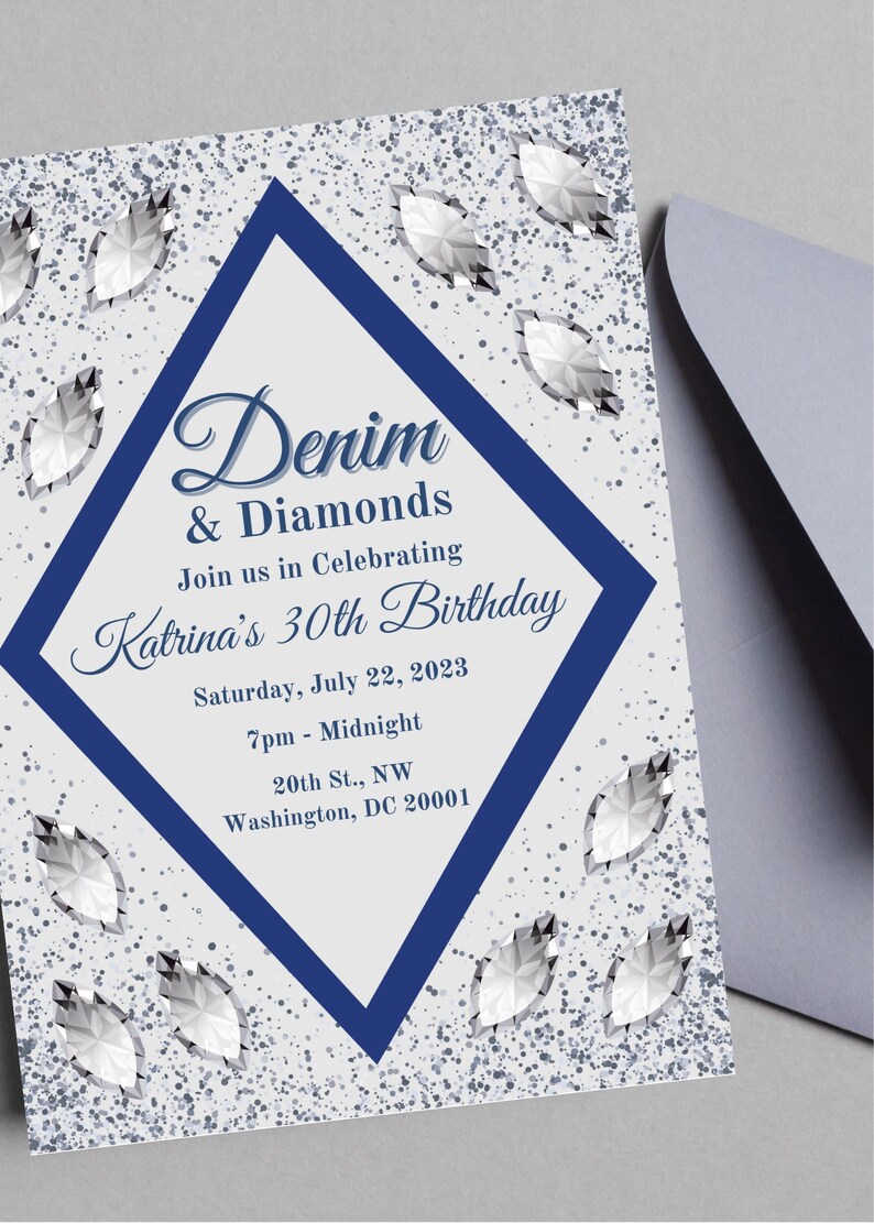 Denim and Diamonds Birthday Invitation, Women Birthday Invitation ...