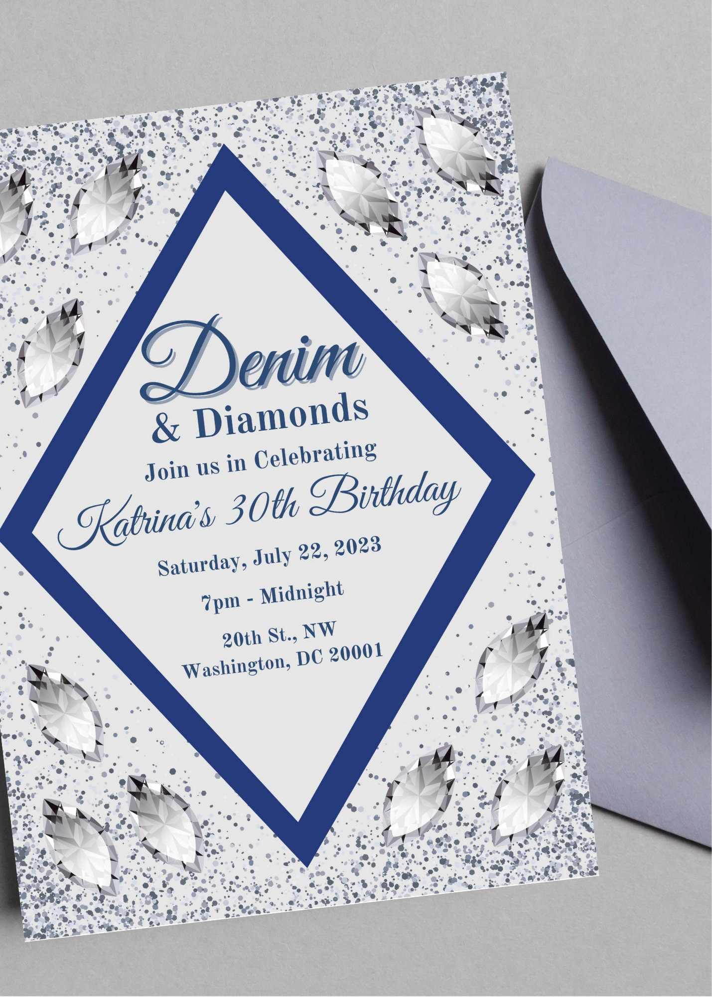 Denim and Diamonds Birthday Invitation Women Birthday - Etsy