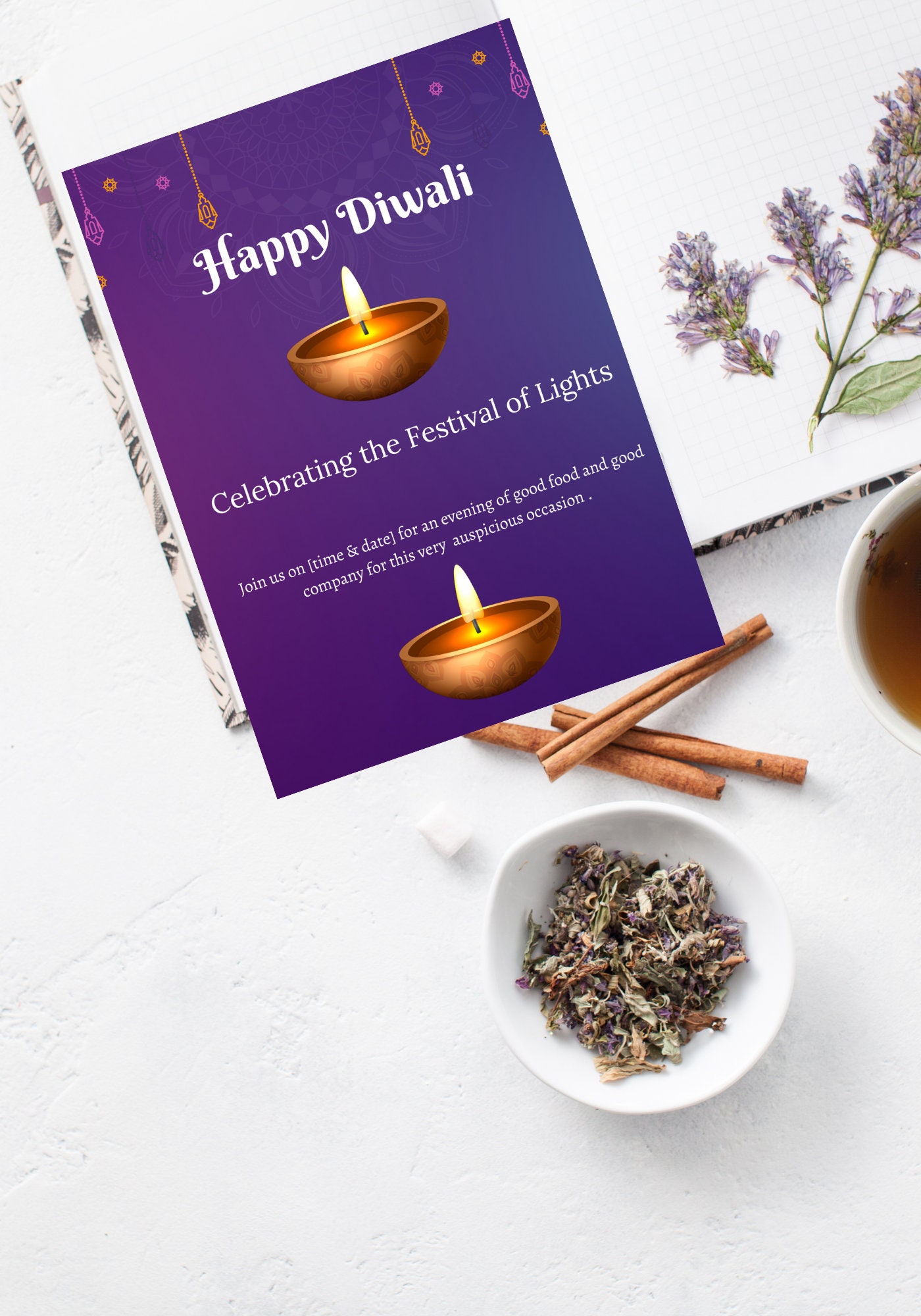 Purple and Gold Diwali Invitation, Diwali Dinner, Festival of Lights ...