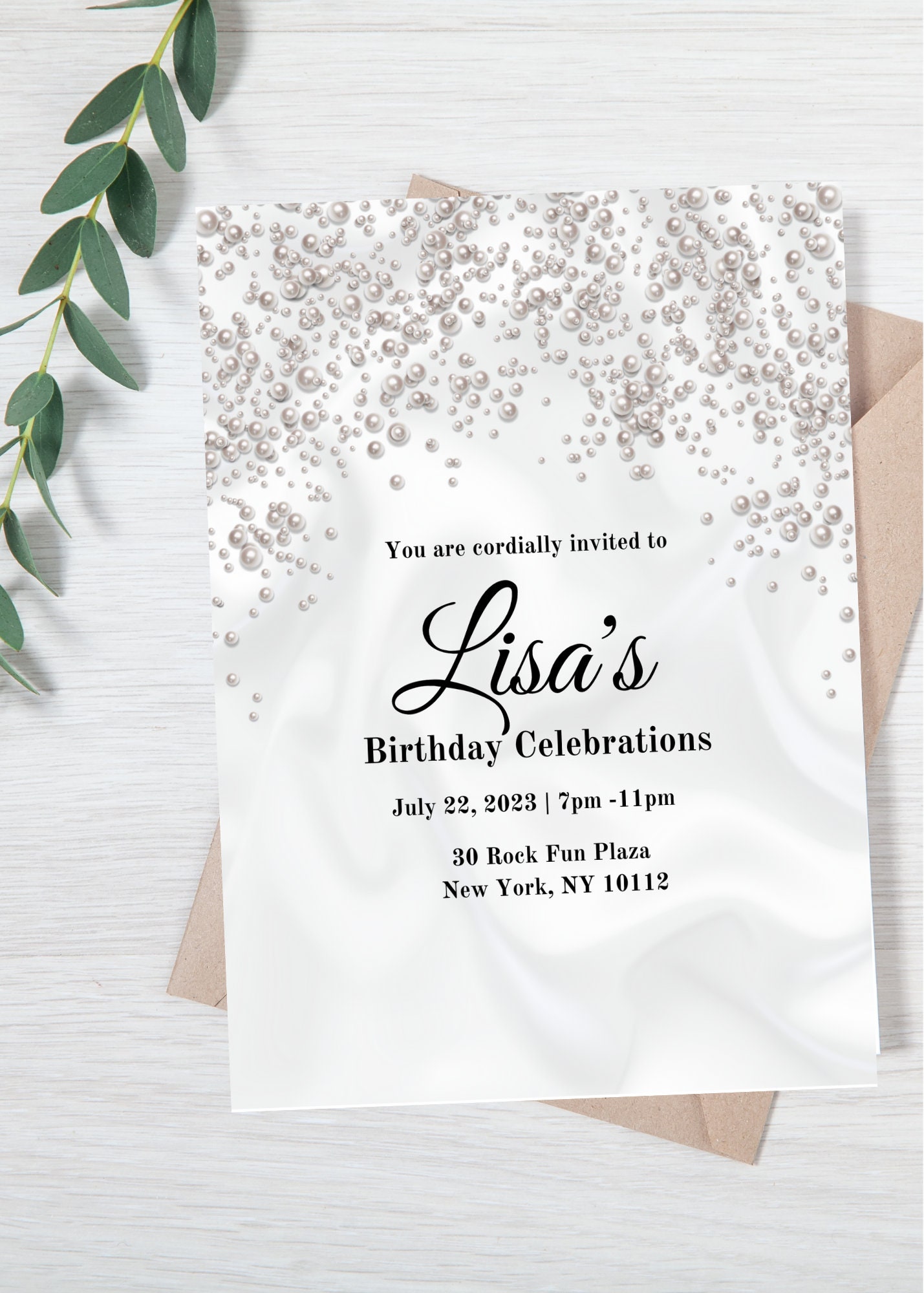Pearl Invitation, Women Birthday Invitation, Digital Download, Editable ...