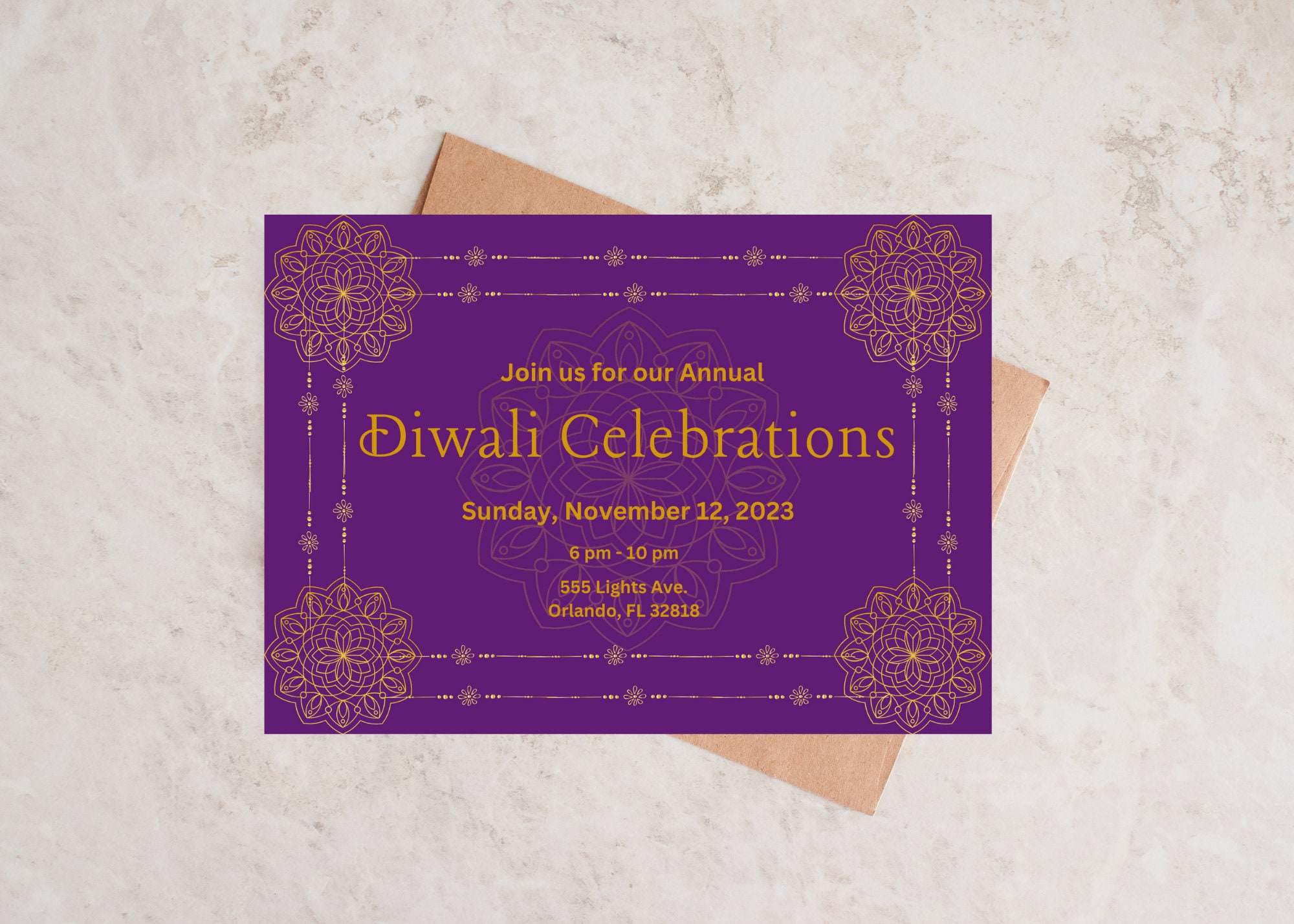 Purple and Gold Diwali Invitation, Festival of Lights Celebration ...