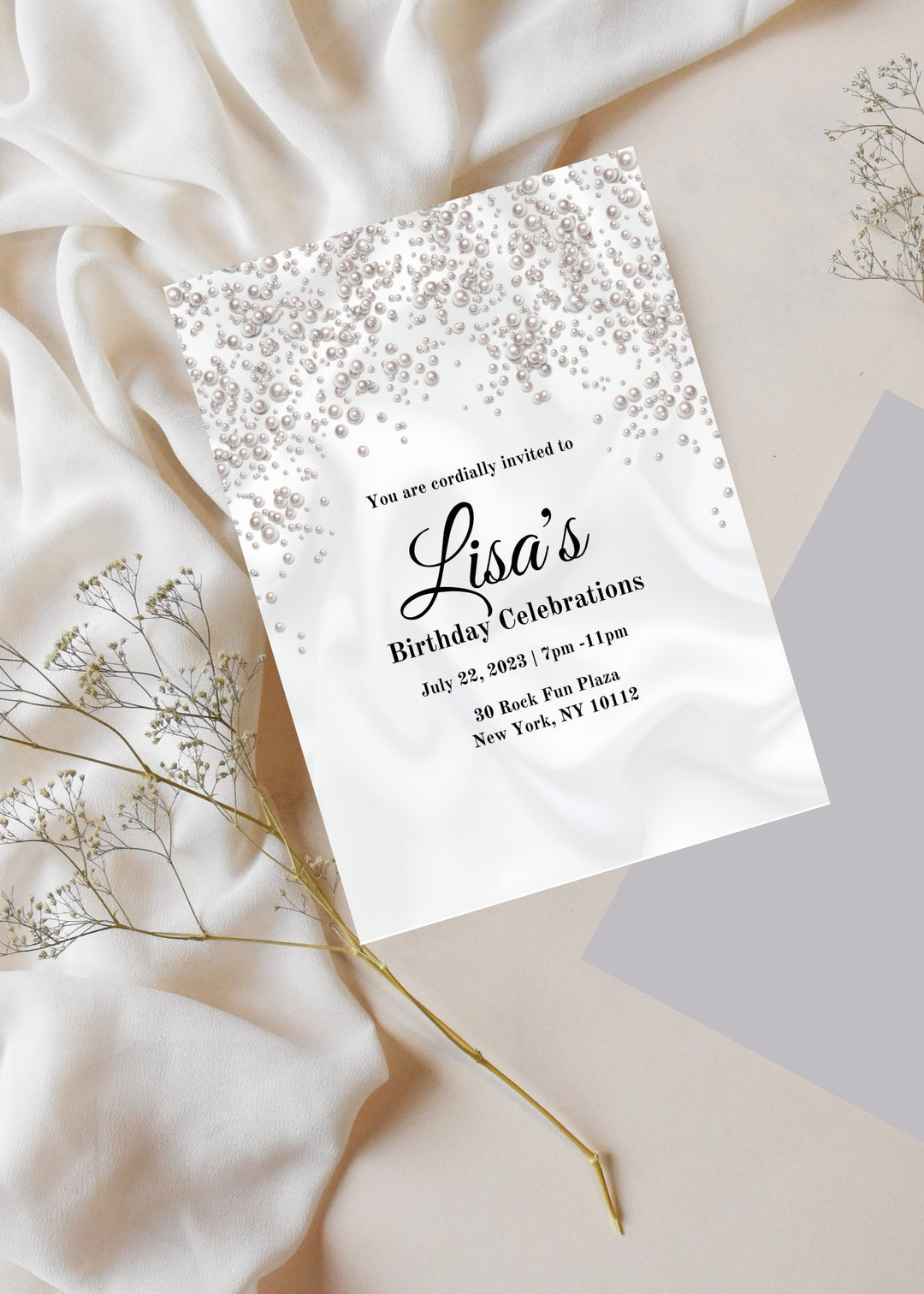 Pearl Invitation, Women Birthday Invitation, Digital Download, Editable ...