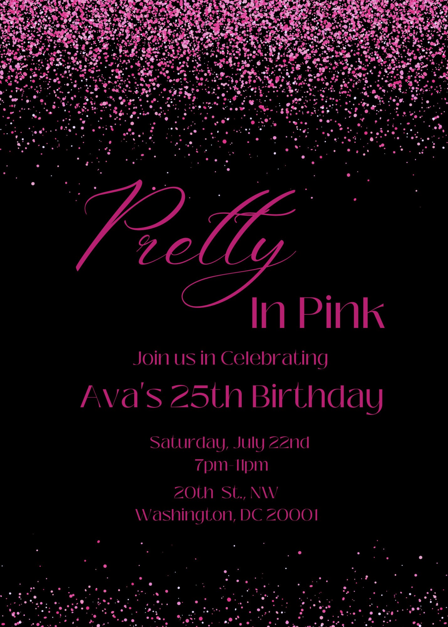 Pretty in Pink Birthday Invitation, Birthday Invitation, Pink and Black ...