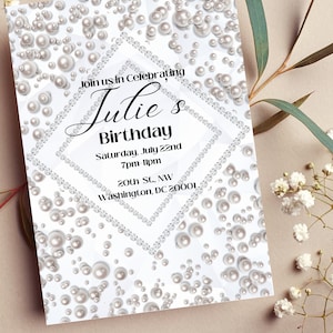 Pearl Invitation, Women Birthday Invitation, Digital Download, Editable ...