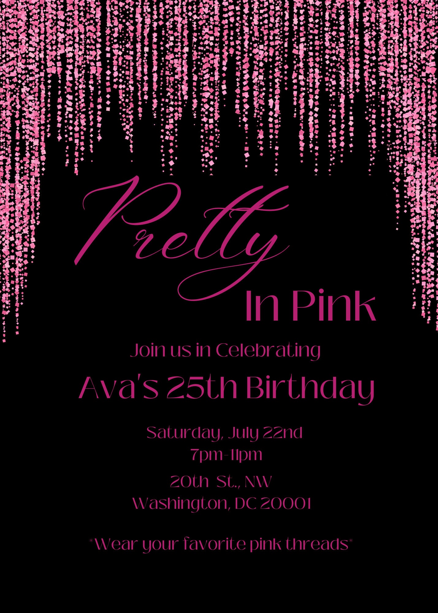Pretty in Pink Birthday Invitation, Birthday Invitation, Pink and Black ...