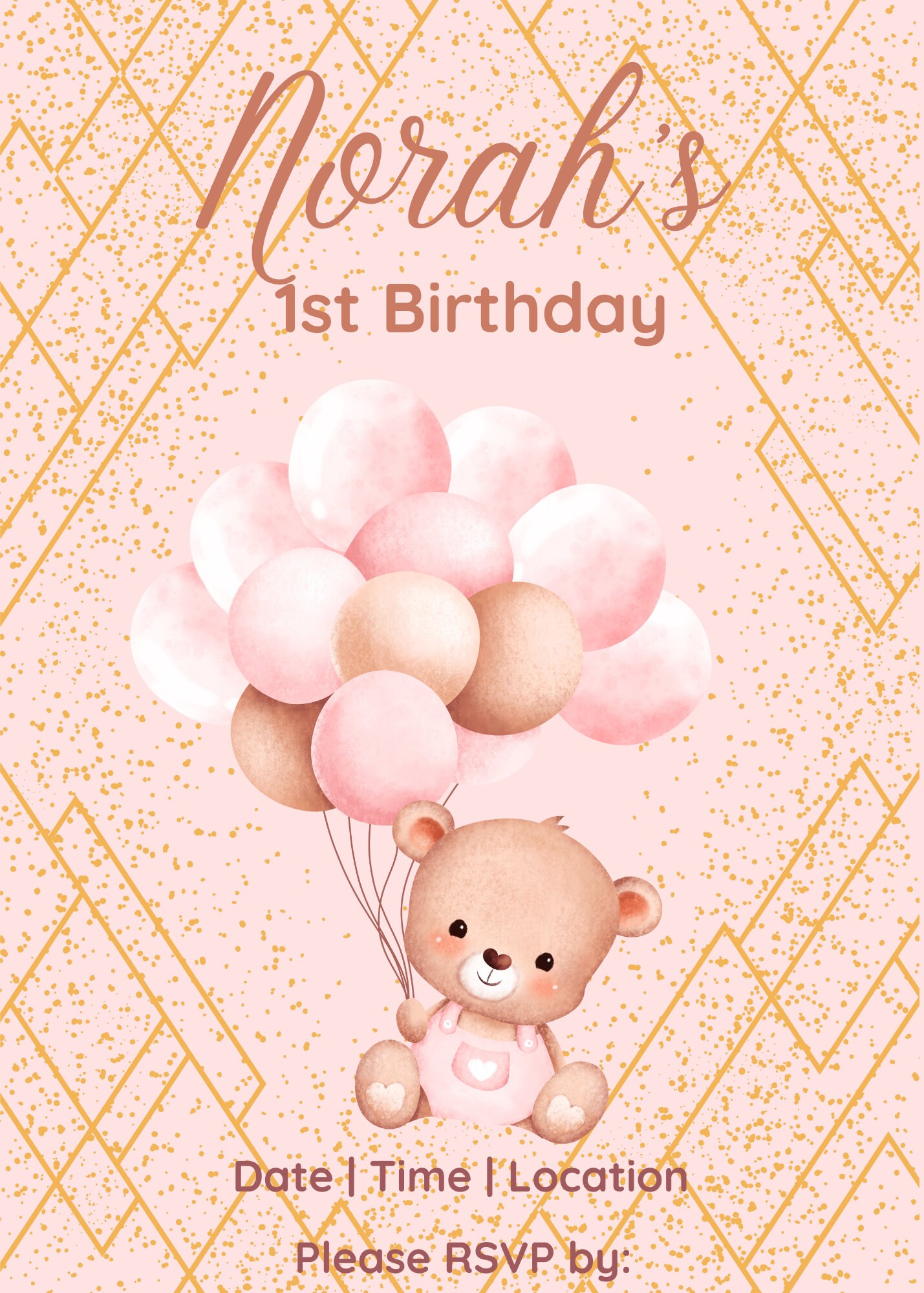Baby Birthday Party Invitation, Teddy Bear Birthday Party Invitation ...