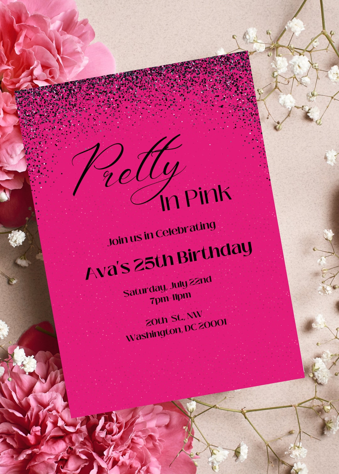 Pretty in Pink Birthday Invitation, Women Birthday Invitation, Pink and ...