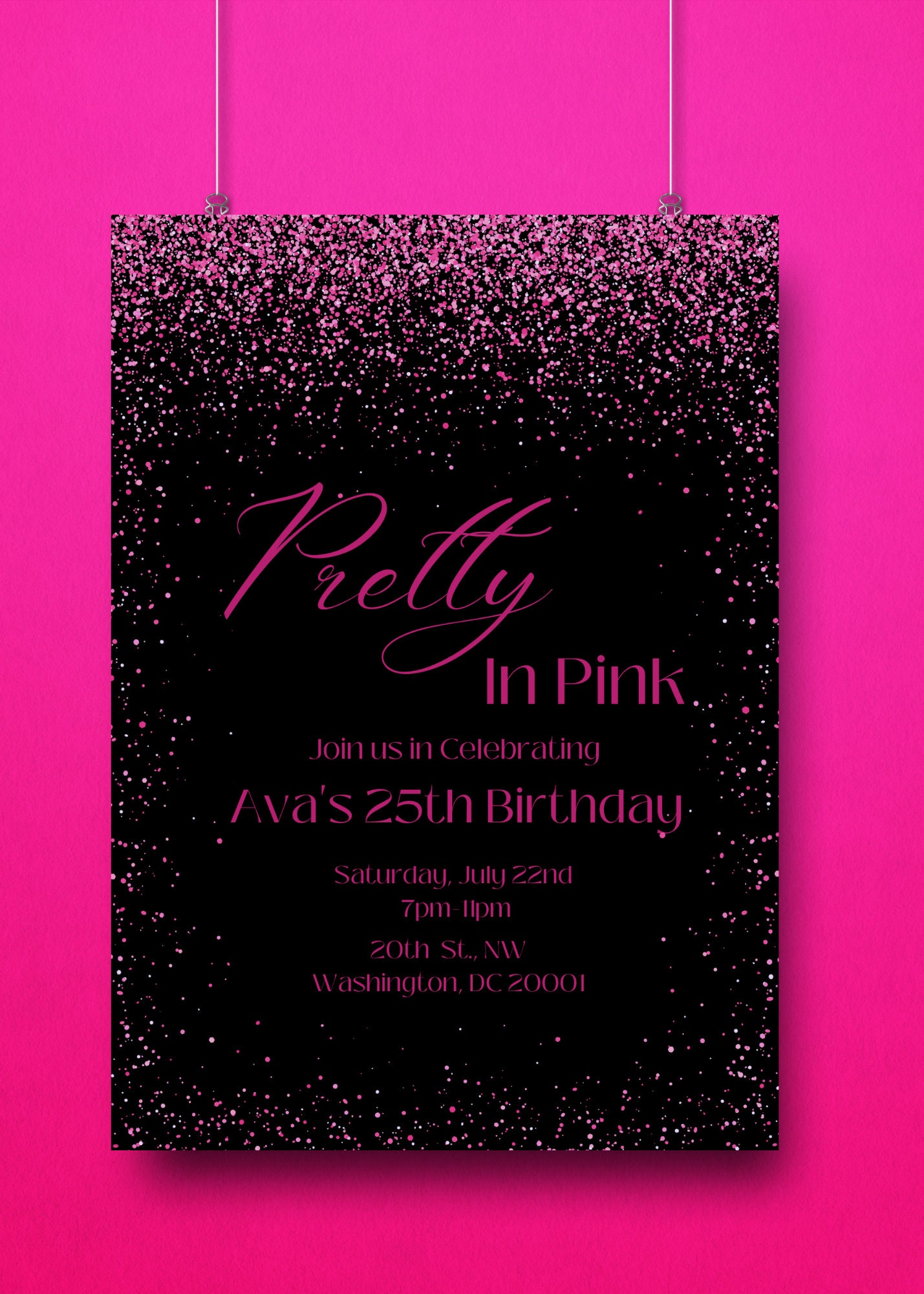 Pretty in Pink Birthday Invitation, Birthday Invitation, Pink and Black ...