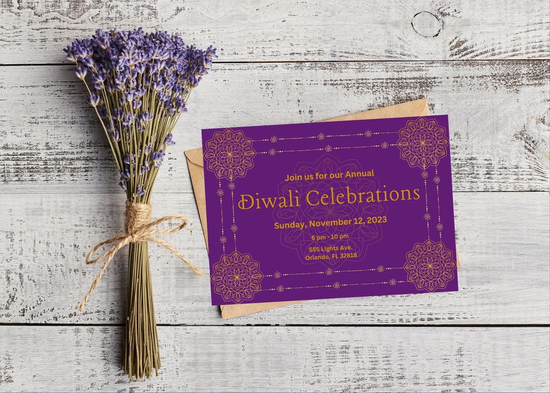 Purple and Gold Diwali Invitation, Festival of Lights Celebration ...